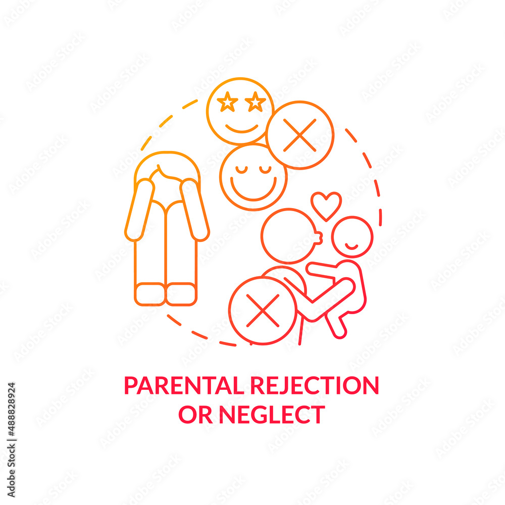 Parental rejection and neglect red gradient concept icon. Withdrawal of love, warmth. Risk ...