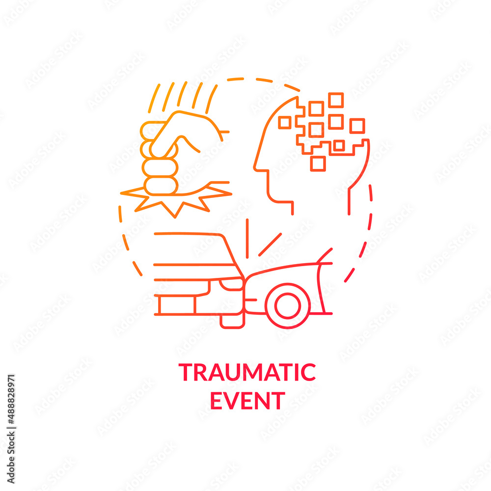 Traumatic event red gradient concept icon. Prolonged abuse and violence ...