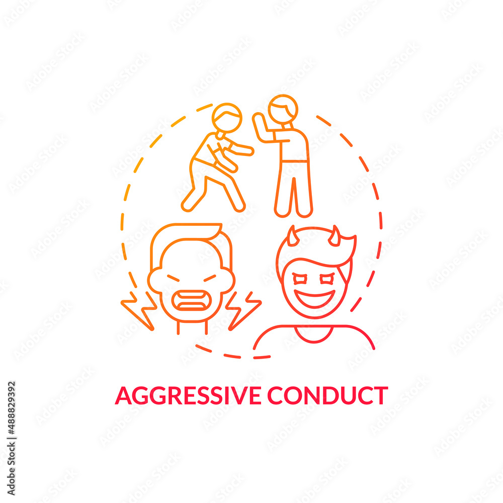 Aggressive conduct red gradient concept icon. Groups of behaviors ...