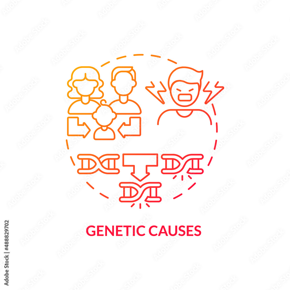 Genetic causes red gradient concept icon. Inherited illness. Mental ...