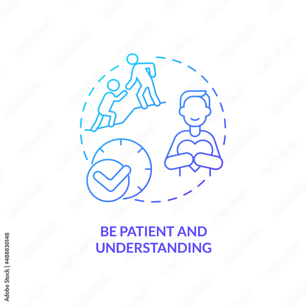 Be patient and understanding blue gradient concept icon. Tips for ...