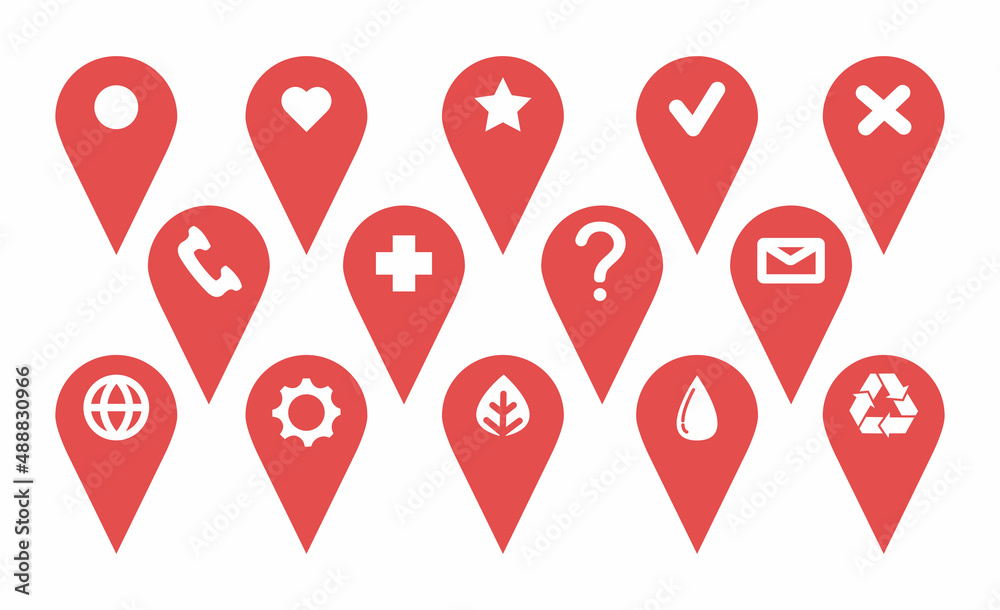 Map pointer pin with different sign set. Travel map pin icons vector ...