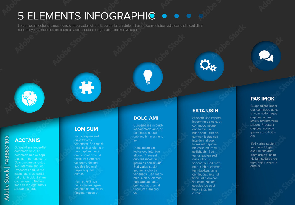 Five Blue Steps Elements Columns Layout Stock Template | Adobe Stock