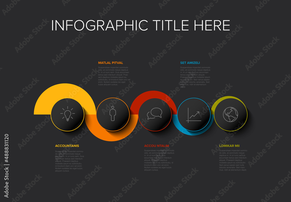 Five Steps Infographic Layout with Color Borders Dark Version Stock ...