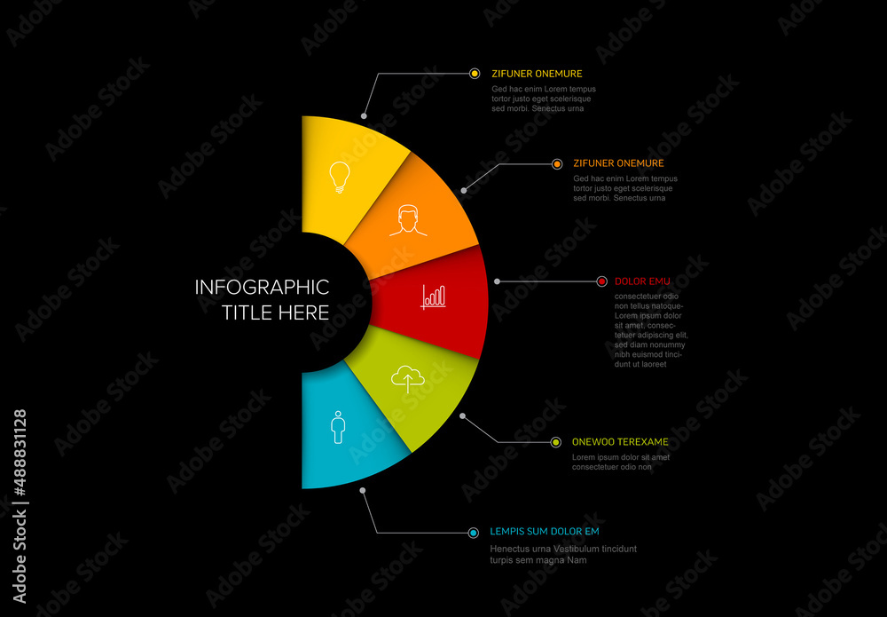 Multipurpose Infographic Five Elements Layout Dark Version Stock ...