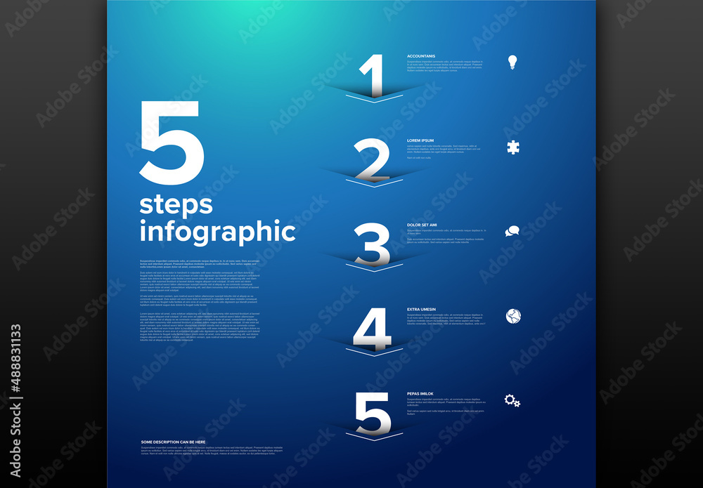 Five Deep Vertical Steps Blue Progress Page Layout Stock Template ...