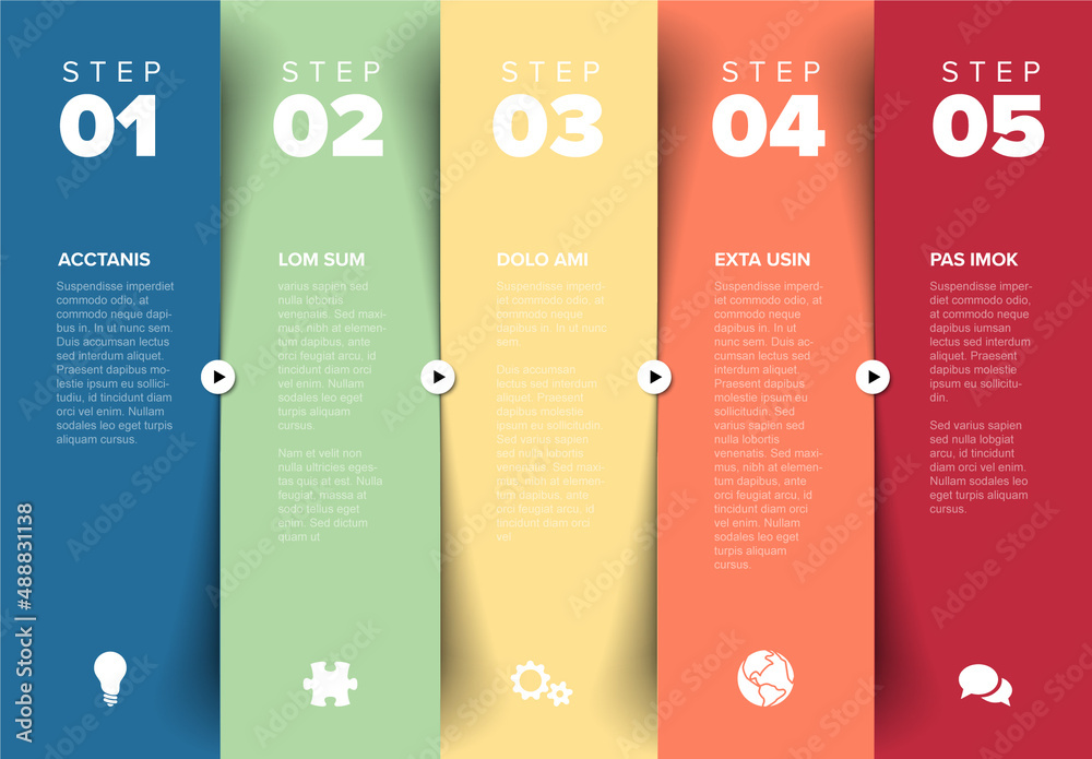Five Pastel Color Steps Progress Page Layout Stock Template | Adobe Stock