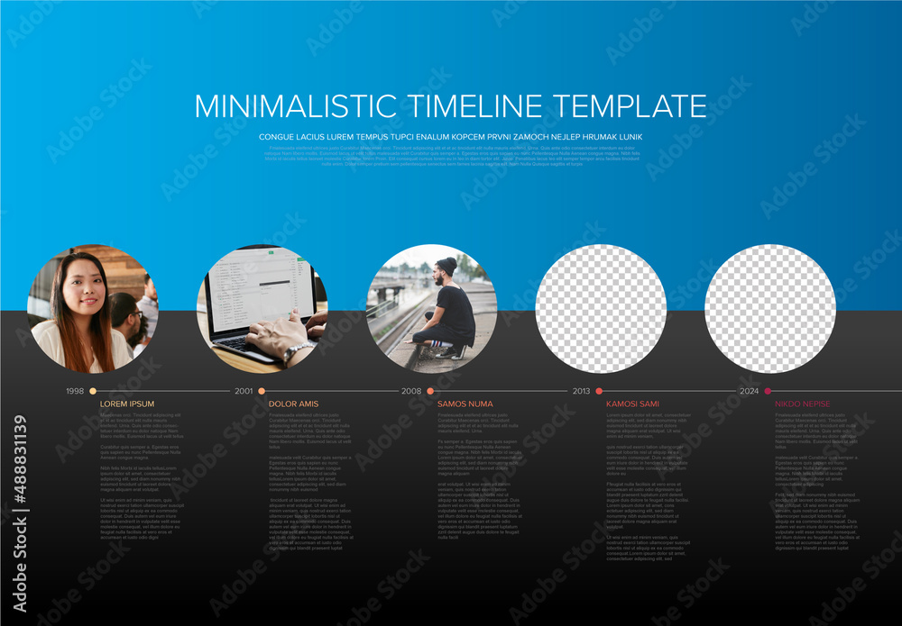 Circle Photo Placeholders Horizontal Timeline Layout Stock Template ...
