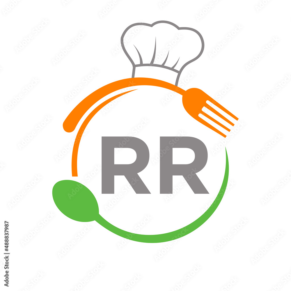 Letter RR Restaurant Logo with Chef Hat Spoon And Fork Template ...