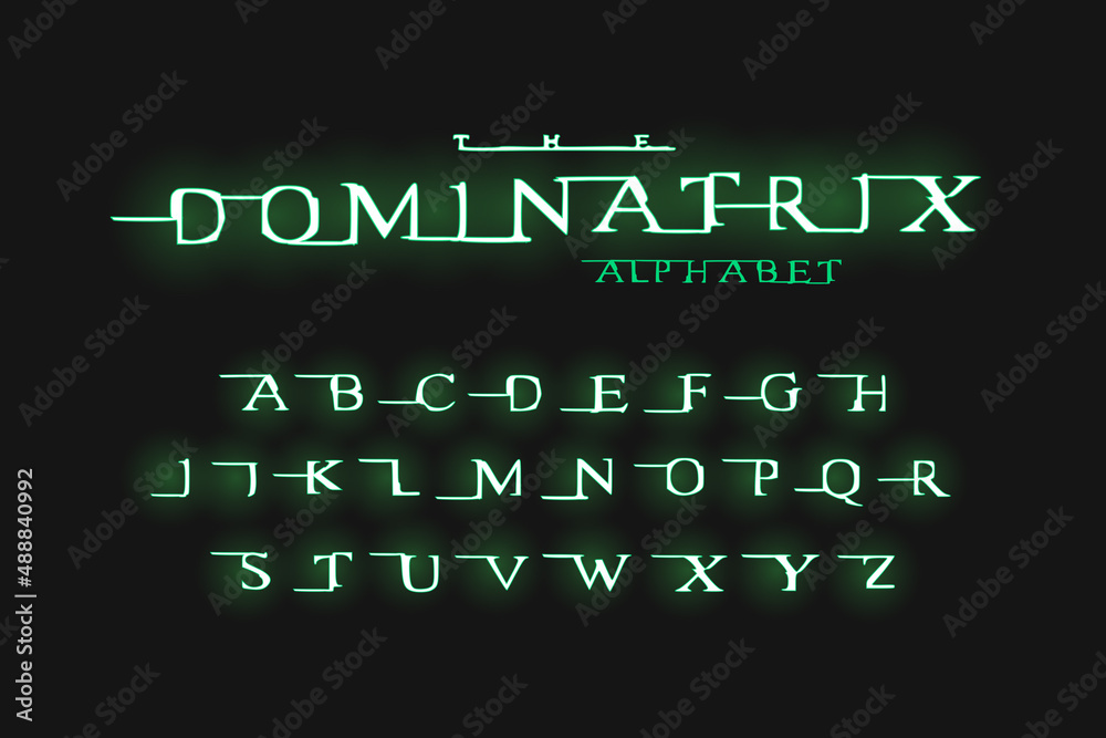 Futuristic broken alphabet with green glow for hacker titles. Vector ...