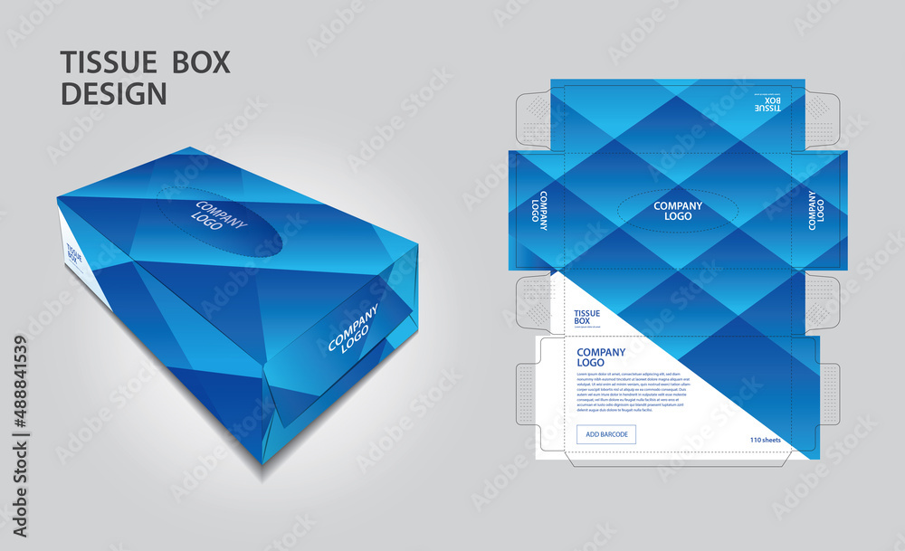 Tissue box Design Blue polygon concept, Box Mock up, 3d box, Can be use ...