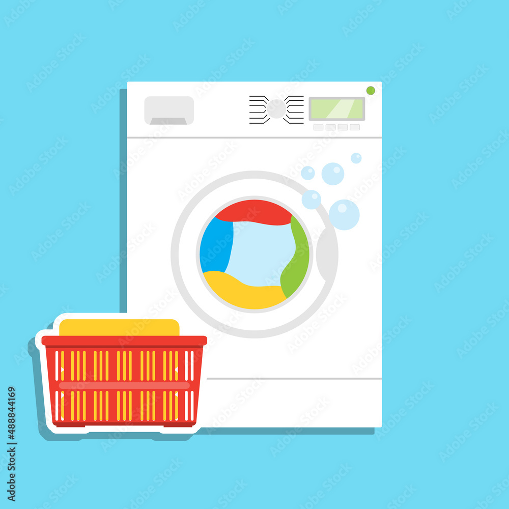 Washing machine, washing machine cartoon icon in stroke. Vector ...