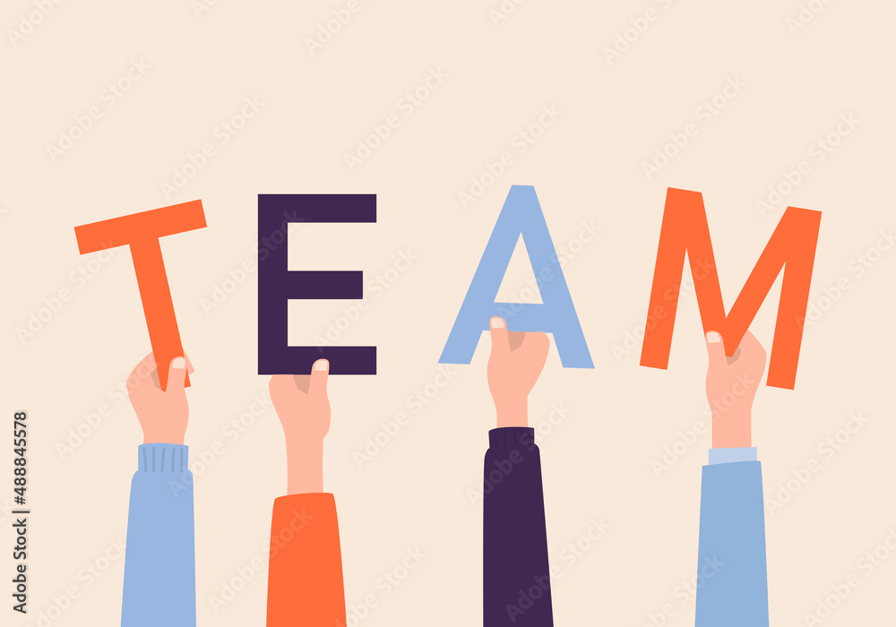 hand people holding the word team. business teamwork Successful concept ...