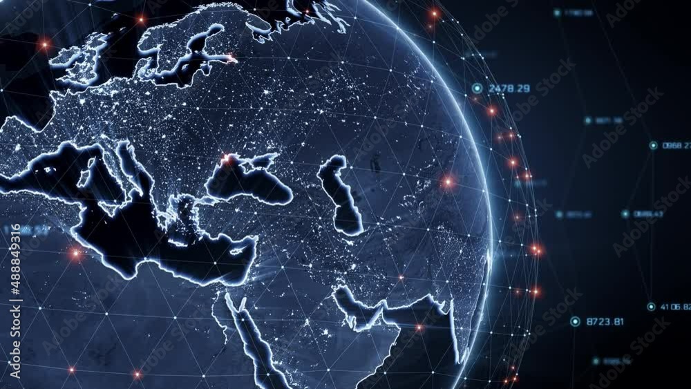 Digital grid connecting around the Earth. View from space of ...