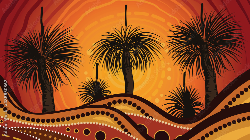 Aboriginal style of grass tree artwork Stock Vector | Adobe Stock