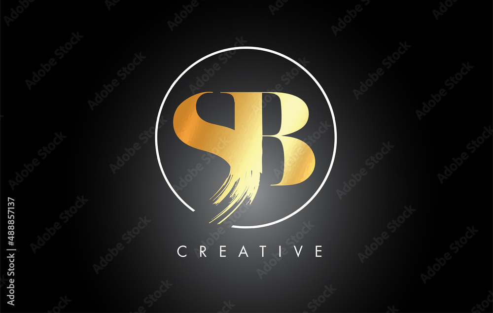 Golden SB Brush Stroke Letter Logo Design. Black Paint Logo Leters Icon ...