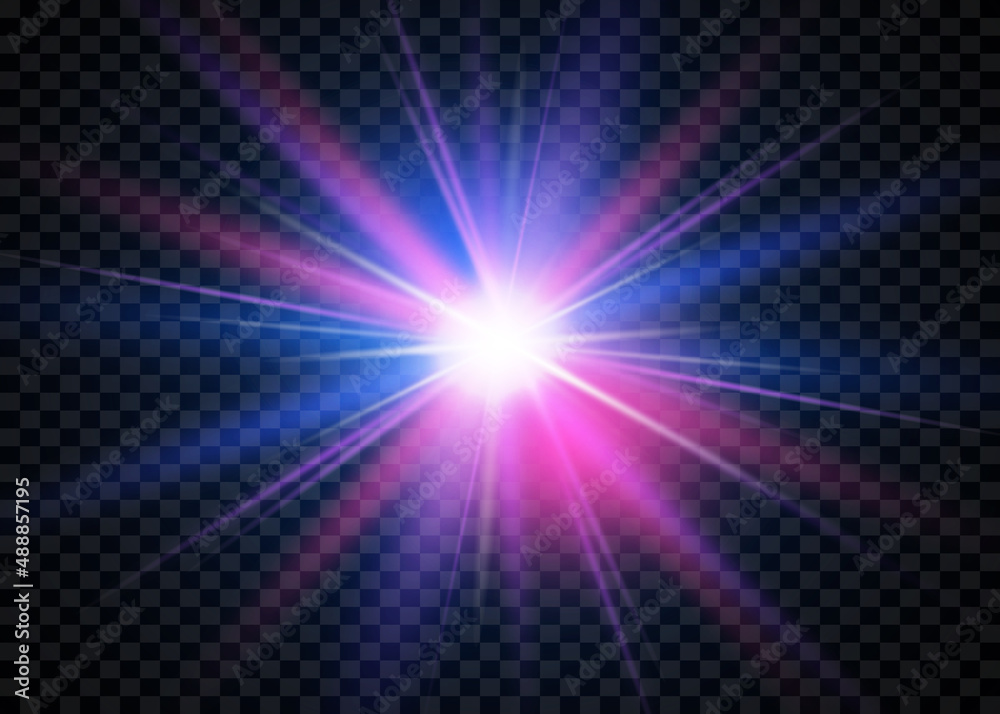 Glowing flash. Sparkling light effects of lens flare with colorful twinkle. Beautiful glare ...
