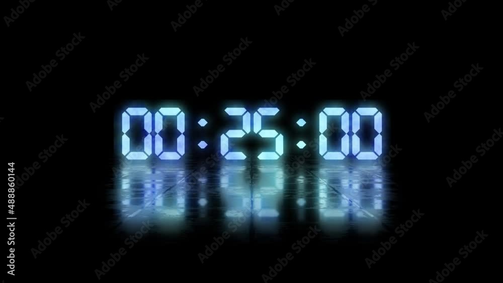 Countdown Timer with digital numbers on black background. From 30 to 0 ...