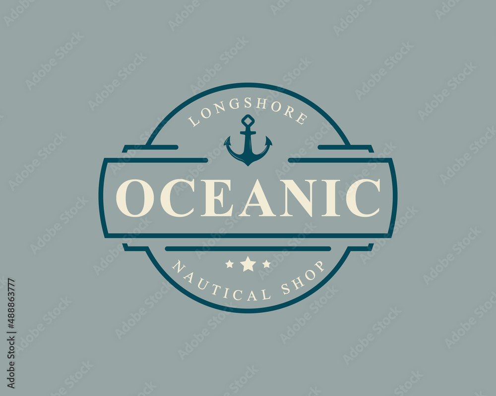 Vintage Retro Badge Nautical and Ocean Logo with Ship Anchor Symbol for ...