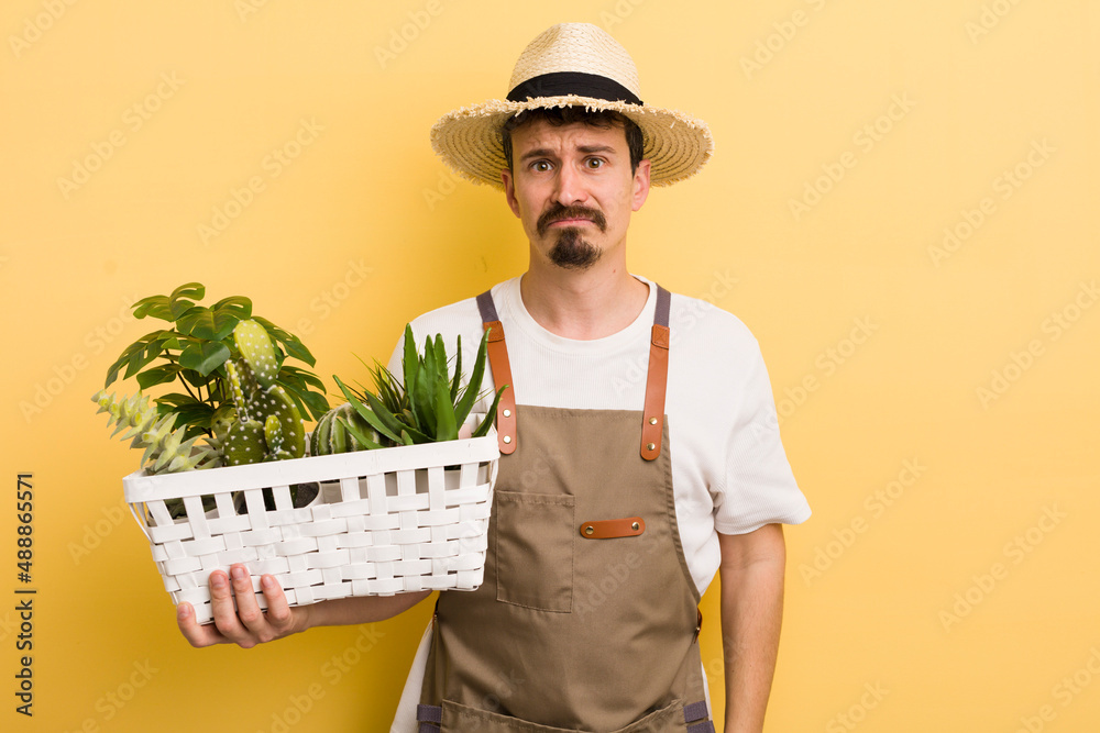 feeling sad and whiney with an unhappy look and crying. gardener ...