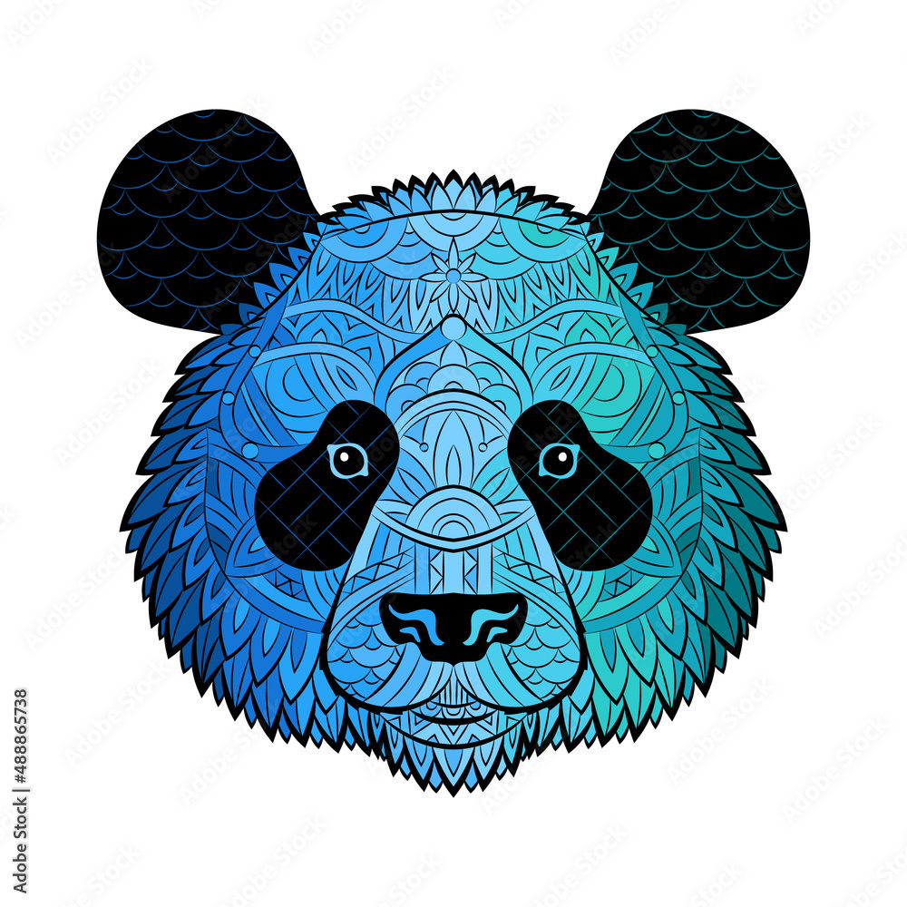 Panda bear head. Portrait of giant panda isolated on white background ...