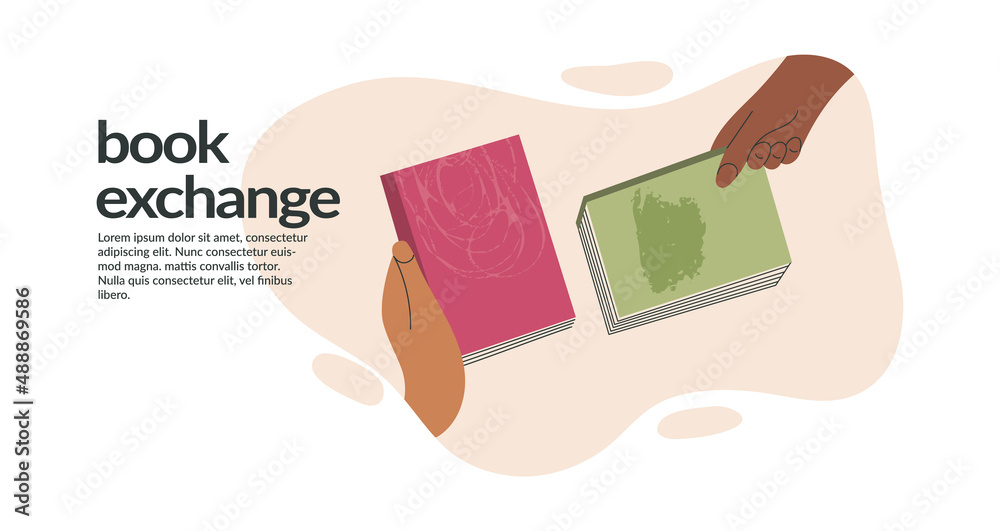 Book exchange landing page template or bookcrossing vector illustration ...