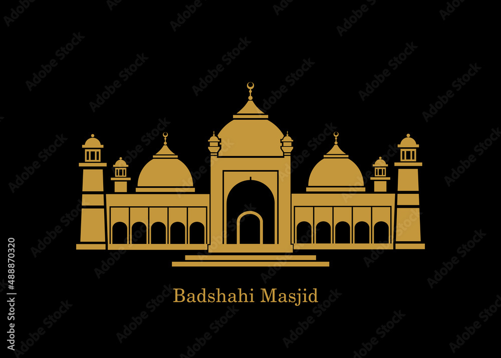 Badshahi Mosque vector icon. Badshahi masjid golden color illustration ...