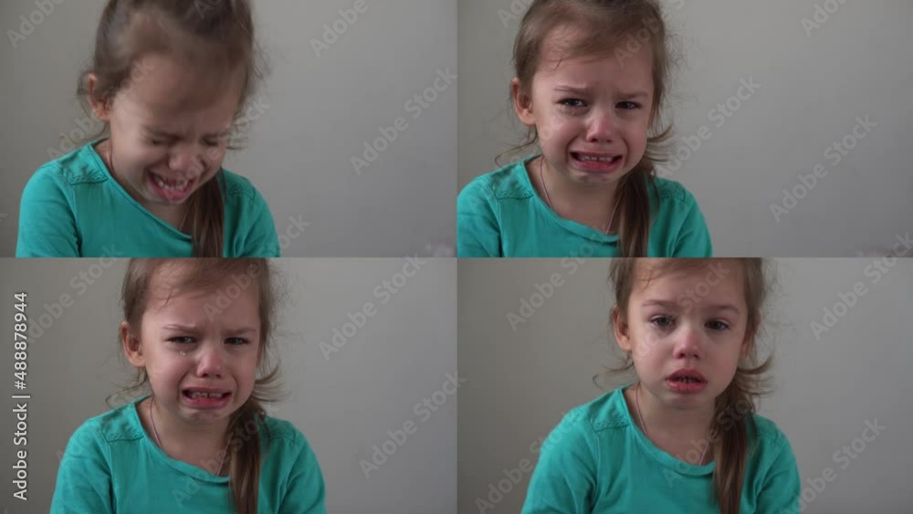 Video Collage little girl sad upset baby burst into tear cry sob ...