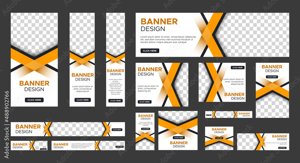 Modern Web banner ad set template. White and yellow. Editable shapes ...