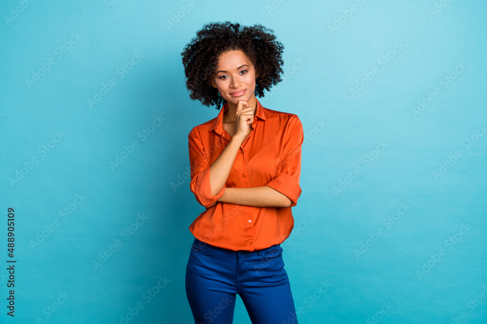 Poster Portrait of attractive content girl expert assistant secretary ...