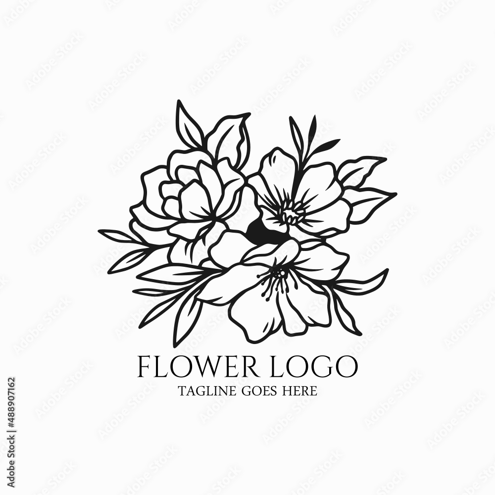 Flower logo vector, floral icon sketch illustration Stock Vector ...