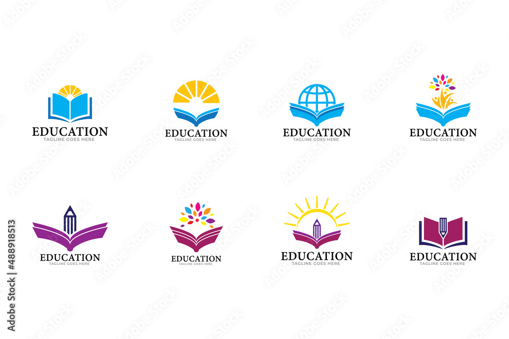 Set of vector education logo, icons, emblems design elements. Open book ...