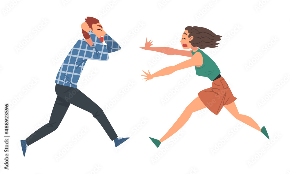 Frightened people set. Emotional man and woman under stress. Panic ...