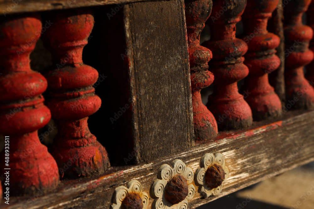 Old wooden red color railings. Traditional Wooden Railings Stock Photo ...