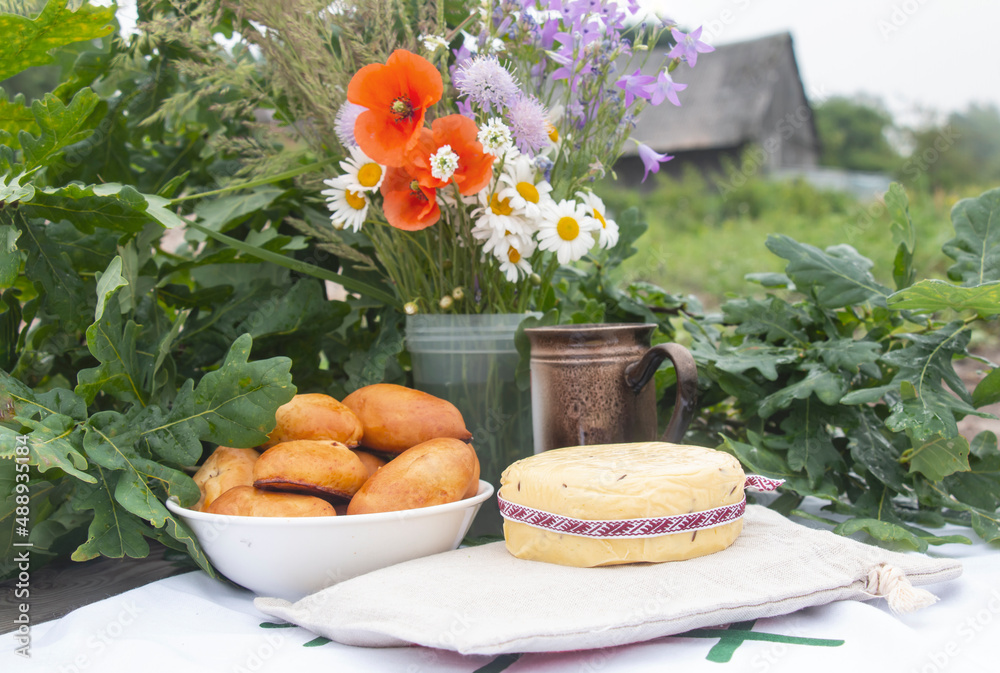 Latvia summer June 23. Traditional national Latvian food - cheese ...