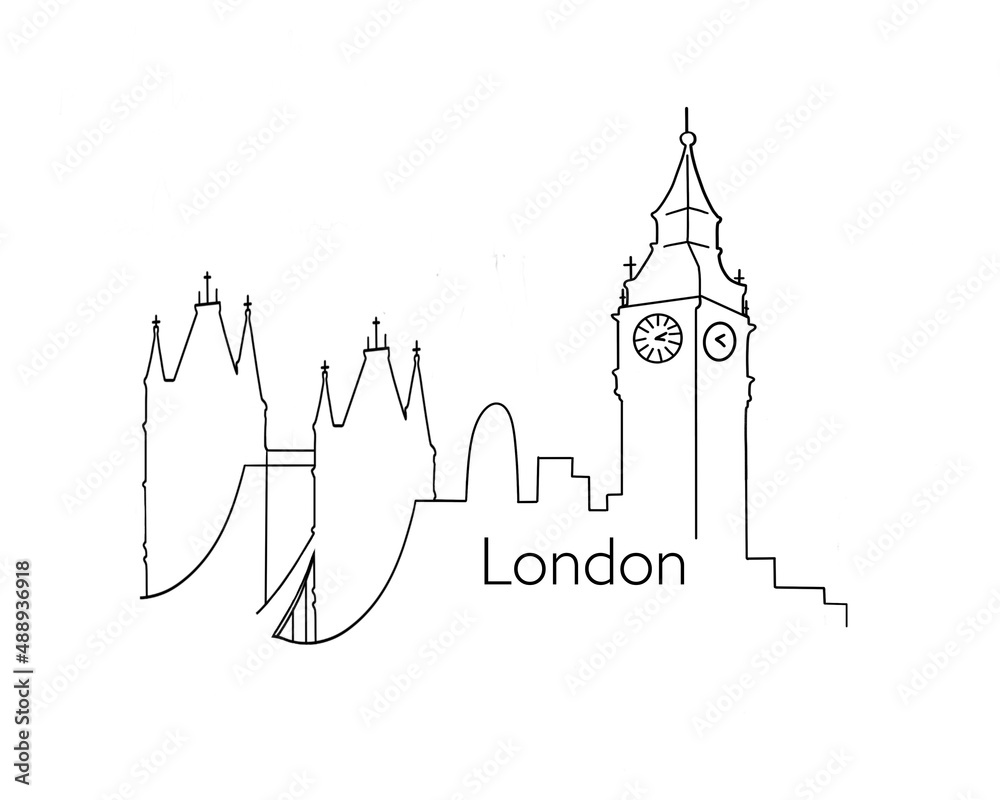 city skylines, graphic drawing of London with lines on a white ...