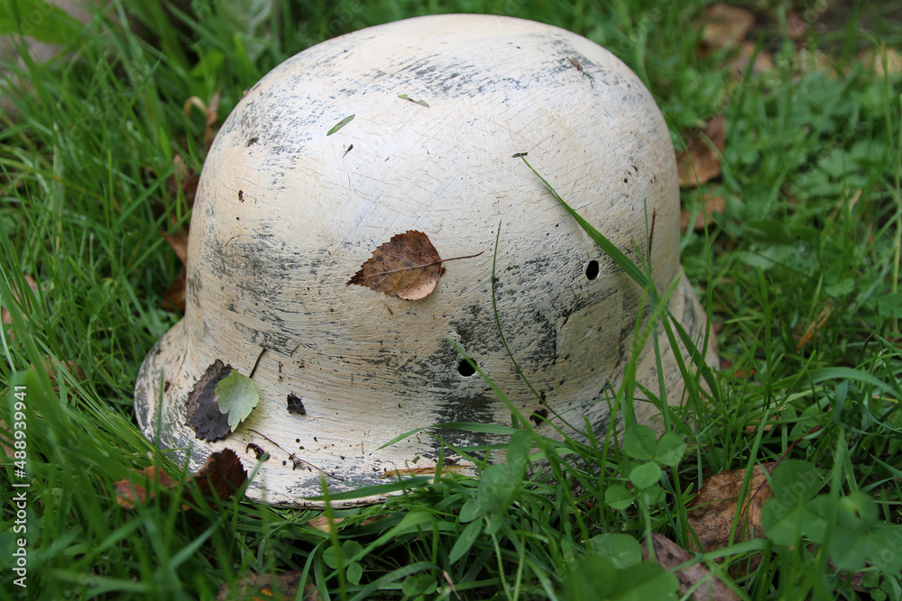 Metal military helmet of a German soldier during the Second World War ...