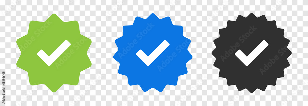 Verified badge icon set. Check mark icon on badge on transparent design ...