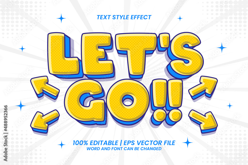 Let's Go 3D flat cartoon style editable text effect Stock Vector ...