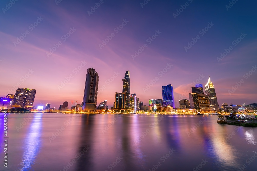 View of Bitexco Financial Tower building, buildings, roads, Thu Thiem ...