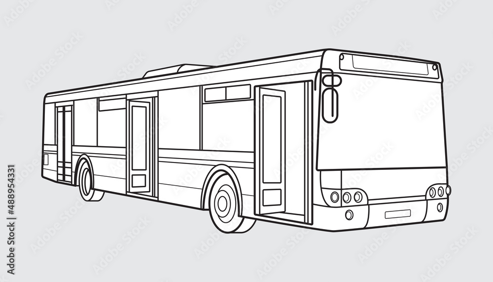 Black outline transport illustration, bus front image on white ...