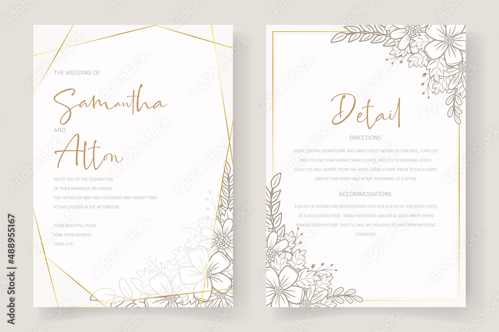 Wedding invitation template with floral outline decoration Stock Vector ...