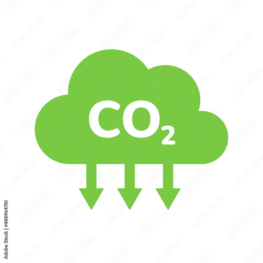 CO2 emission reduction green cloud flat icon emblem. Carbon dioxide ... CO2 emission reduction green cloud flat icon emblem. Carbon dioxide ...