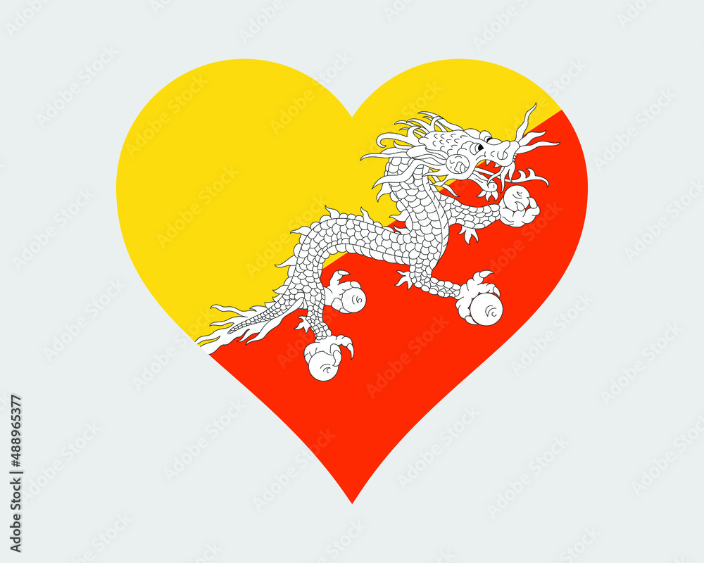 Bhutan Heart Flag. Bhutanese Love Shape Country Nation National Flag ...