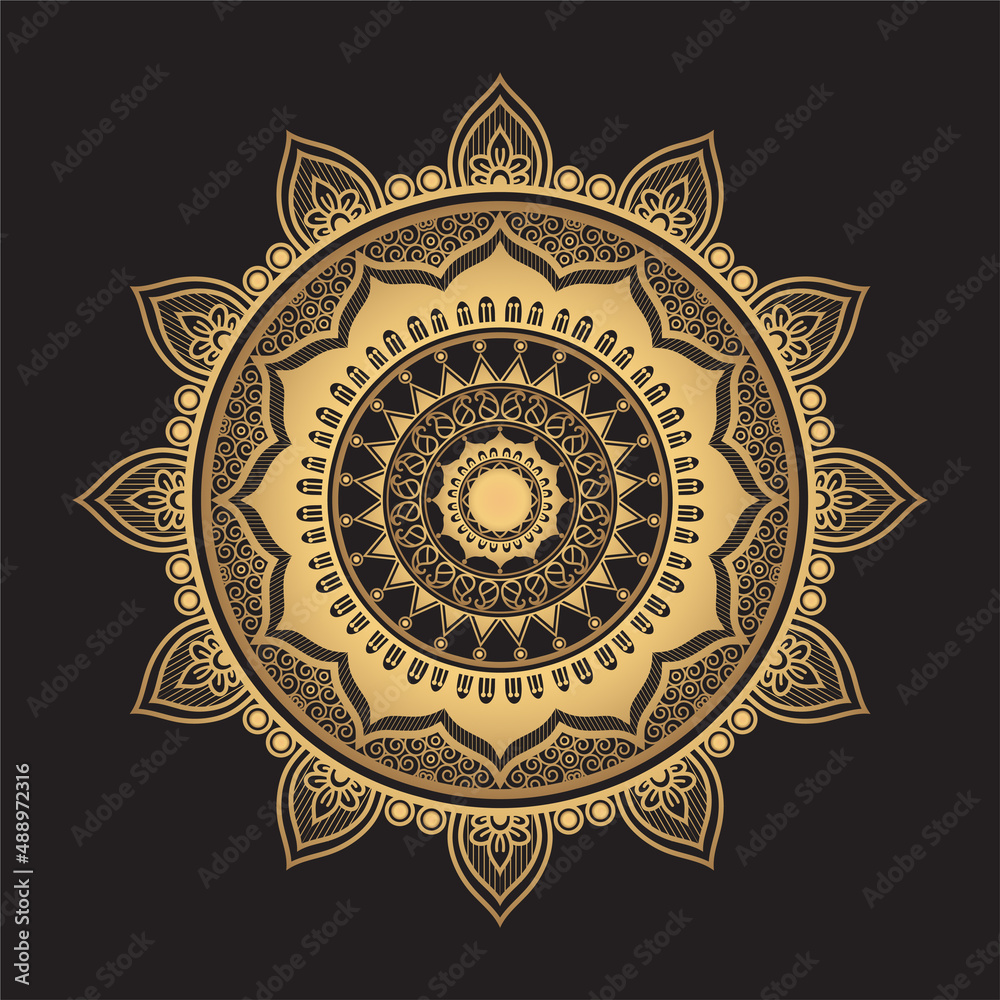 Mandela Design Template Luxury gold background colorful mandala vector ...