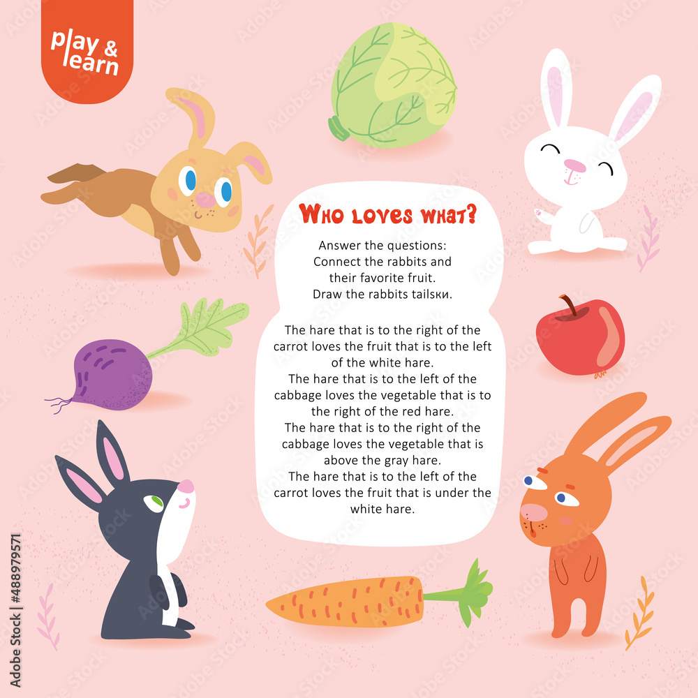 Logic Find Vegetables for Rabbits Color Kid Game Printable Worksheet ...