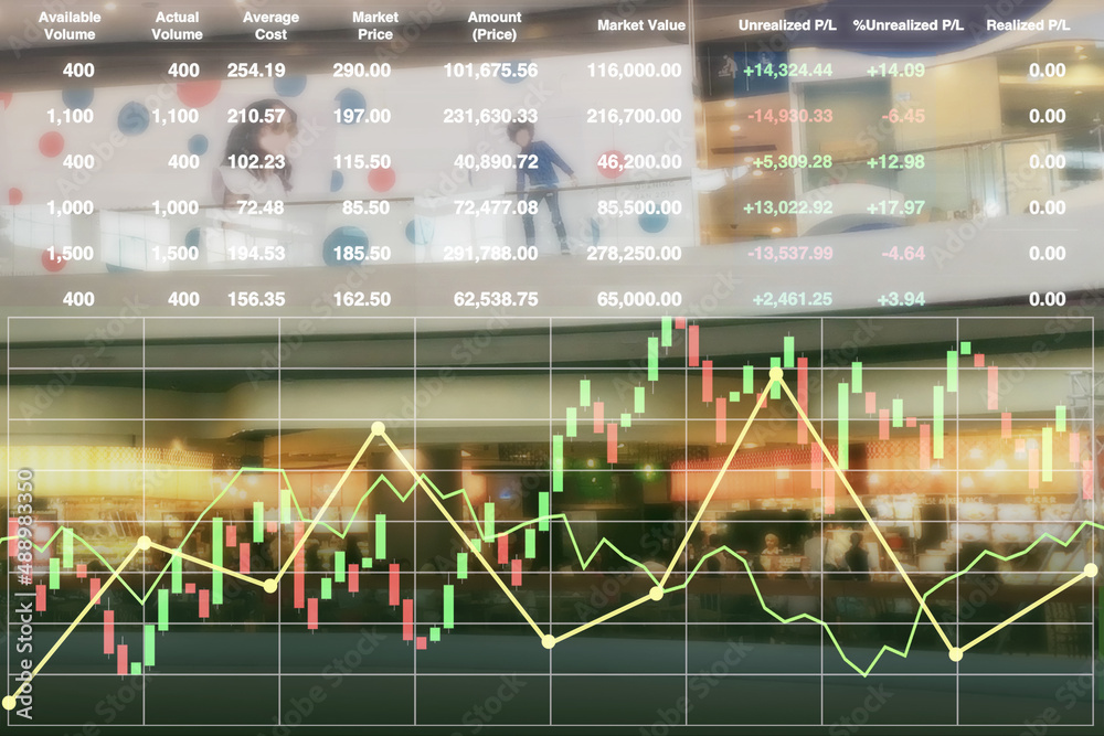 Stock financial data analysis show graph and chart of investment on ...