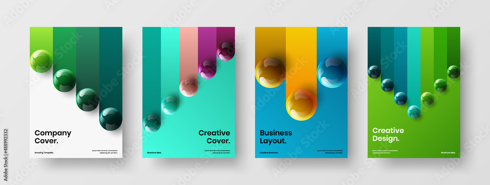 Clean realistic spheres journal cover illustration set. Colorful poster ...
