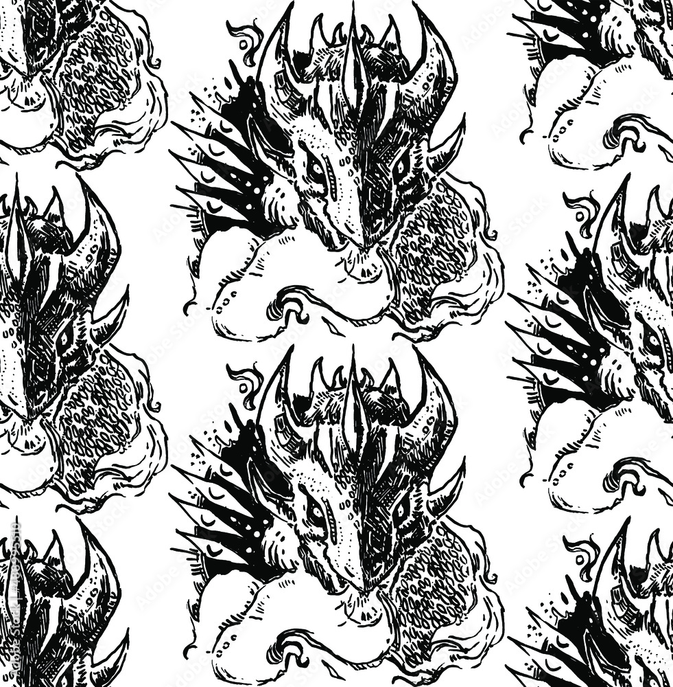 Repeated pattern with a dragon. Seamless texture. It can be used as ...
