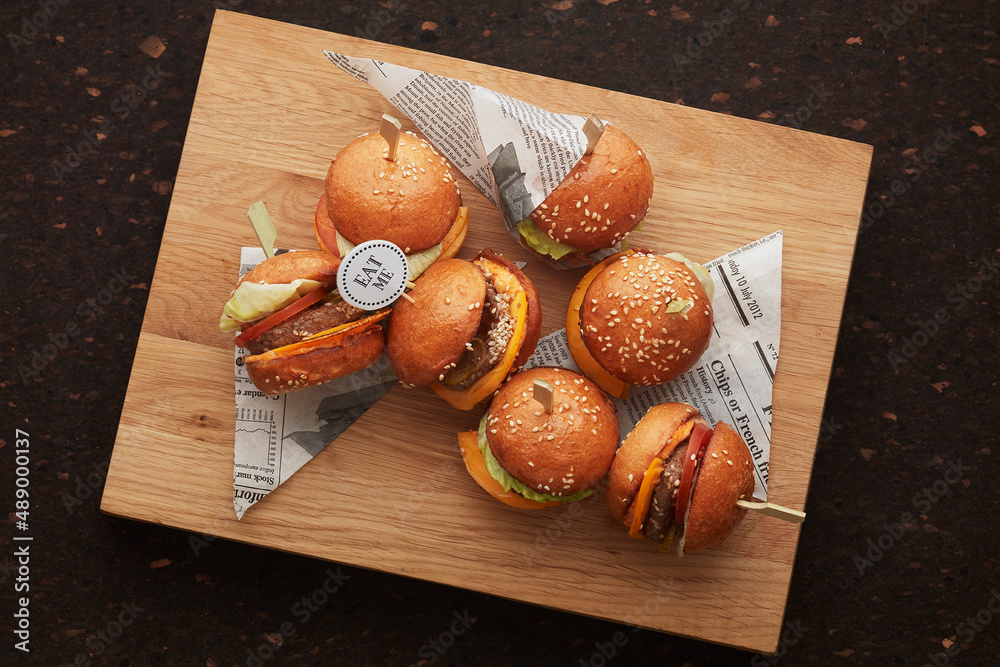Mini hamburgers on sticks Stock Photo | Adobe Stock